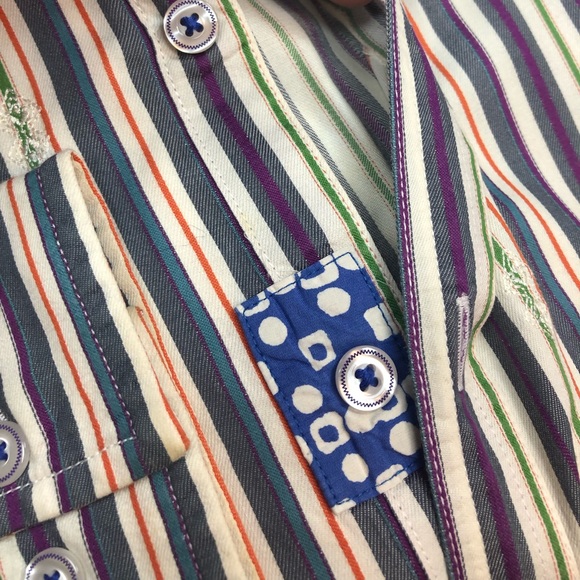 Robert Graham | Shirts | Robert Graham Ivory Navy Green Stripe Shirt L ...